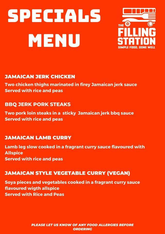 Menu at The Filling Station cafe, Belper