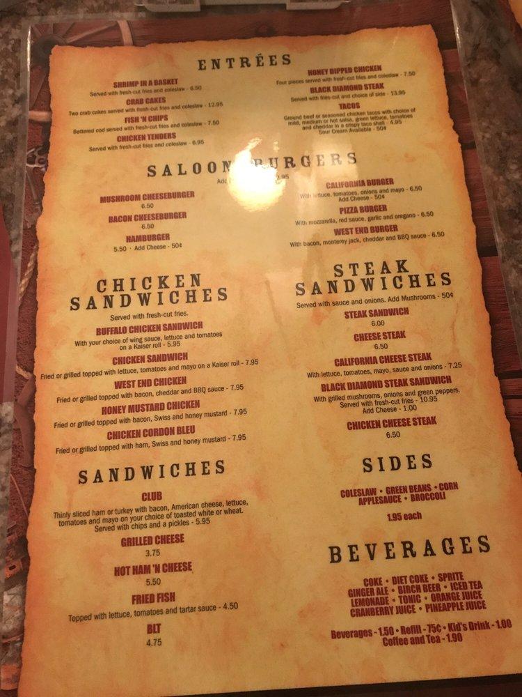 Menu at West End Saloon pub & bar, Palmerton