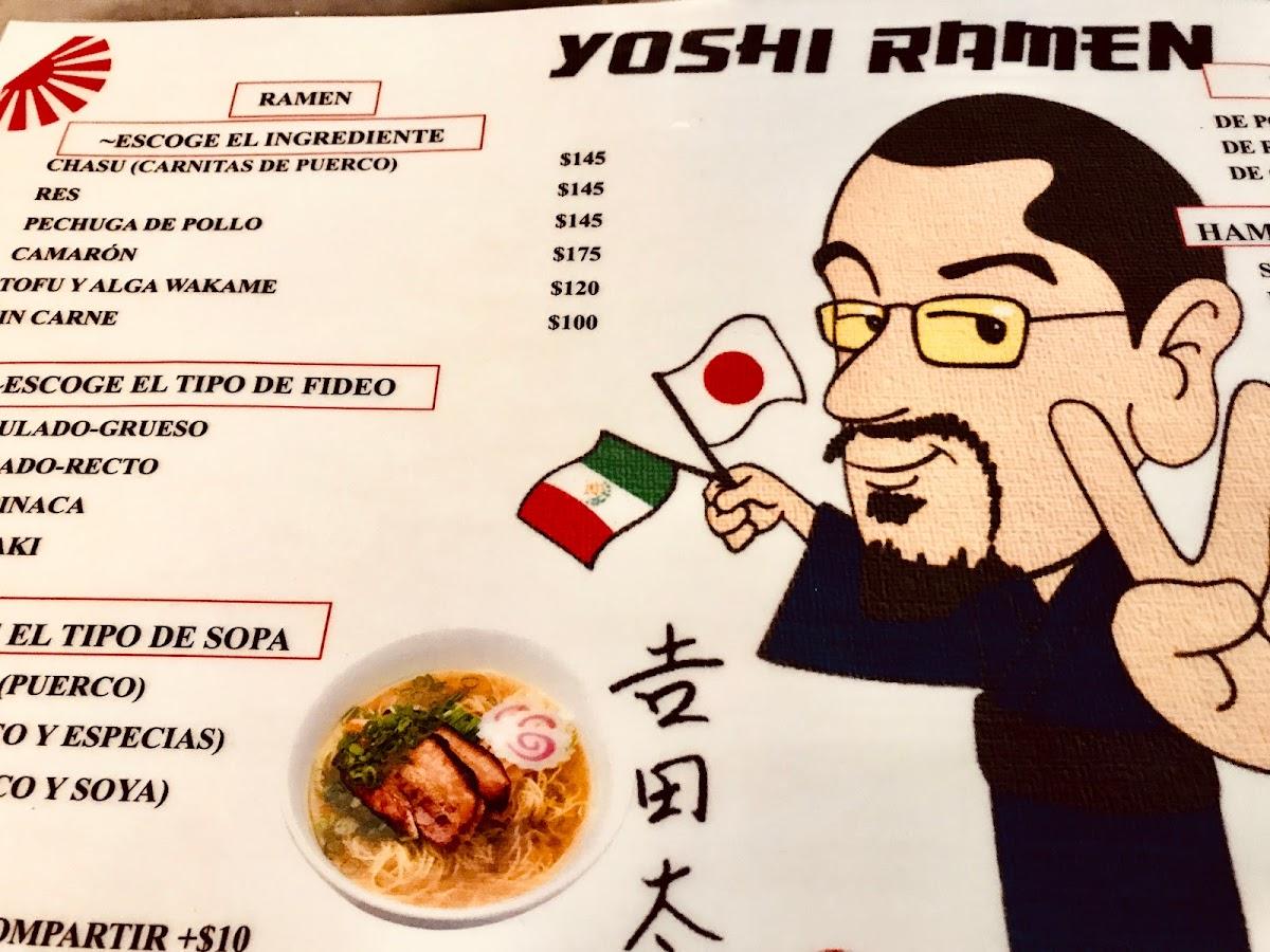 Carta del restaurante Yoshi Ramen, Tijuana