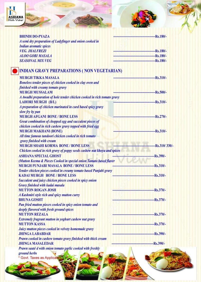 Menu at Ashiana Hill View Hotel, Angul