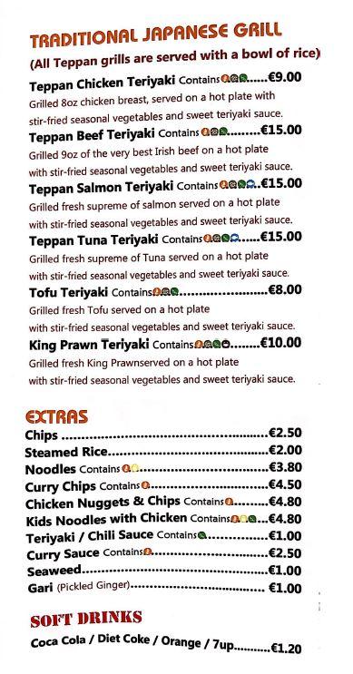 Menu at Nikko restaurant, Drogheda