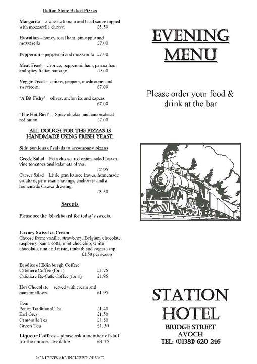 Menu at Station Hotel, Avoch