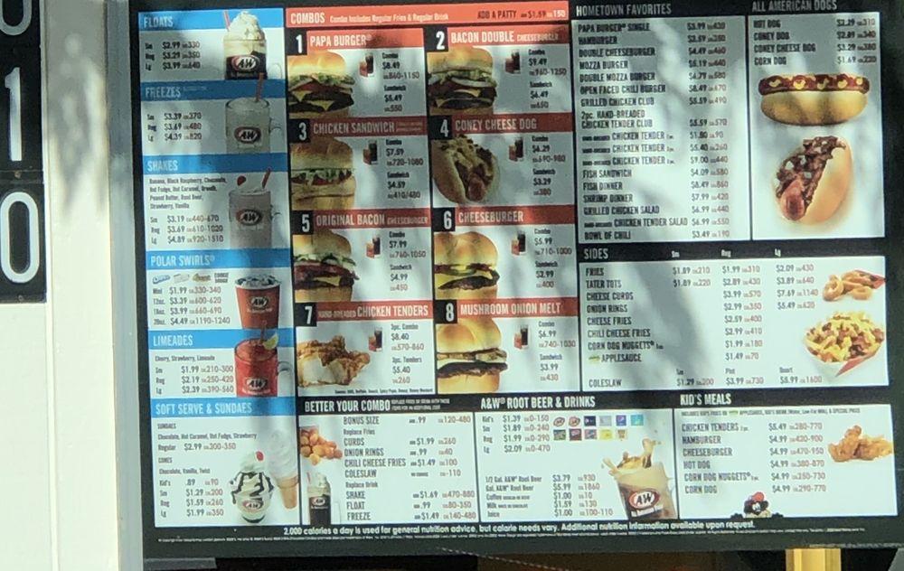 Menu at A&W fast food, Sweet Home