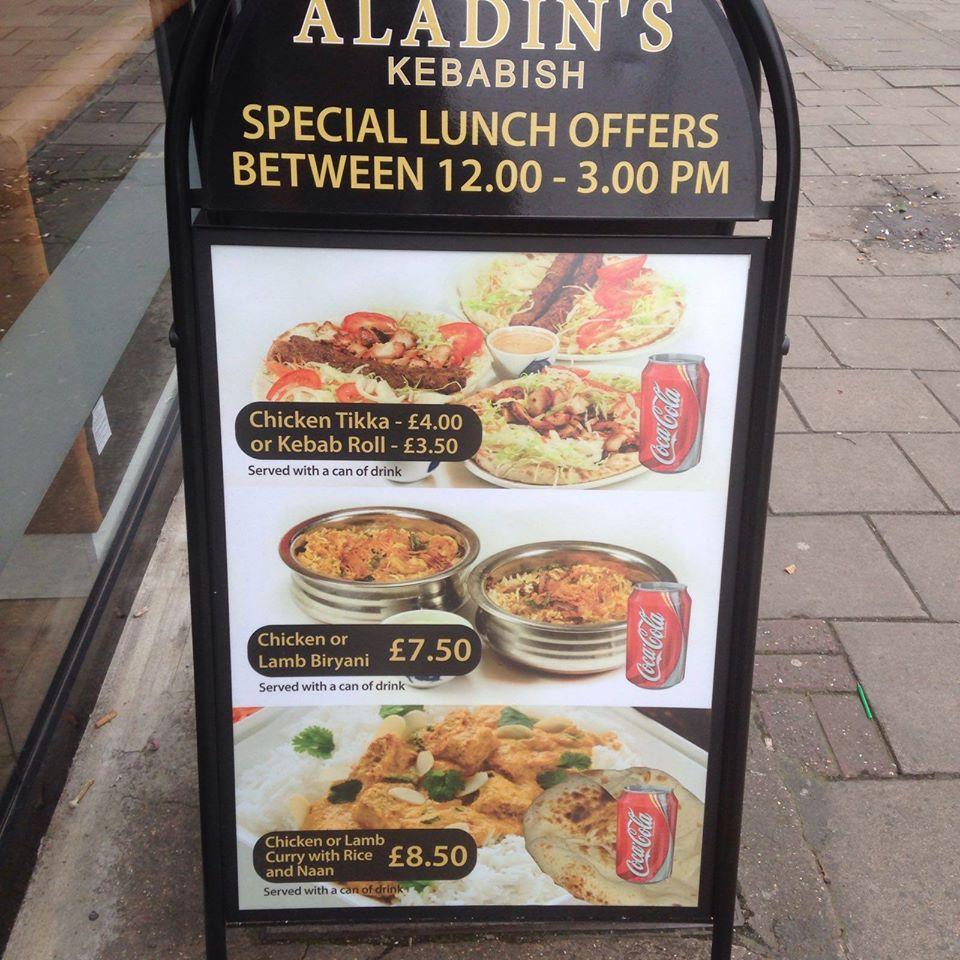 Menu at Aladin Kebabish restaurant, London