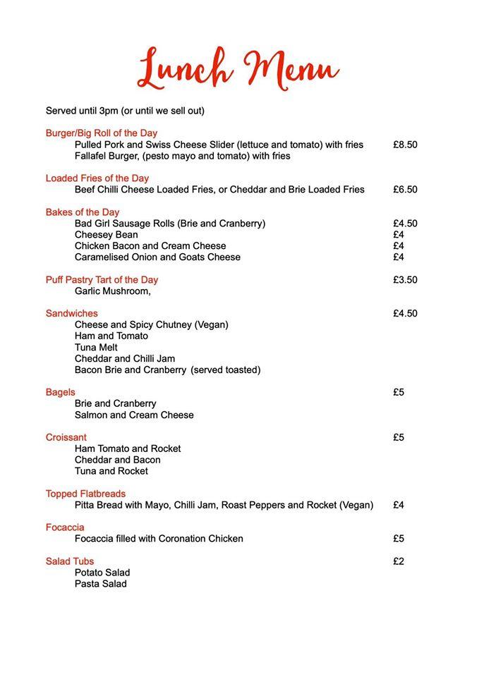 Menu at Bad Girl Bakery Cafe, Muir of Ord