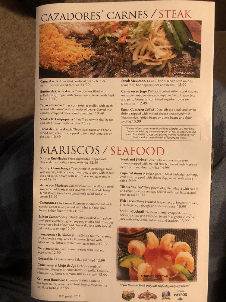 Menu at Cazadores Mexican Restaurant, Sidney