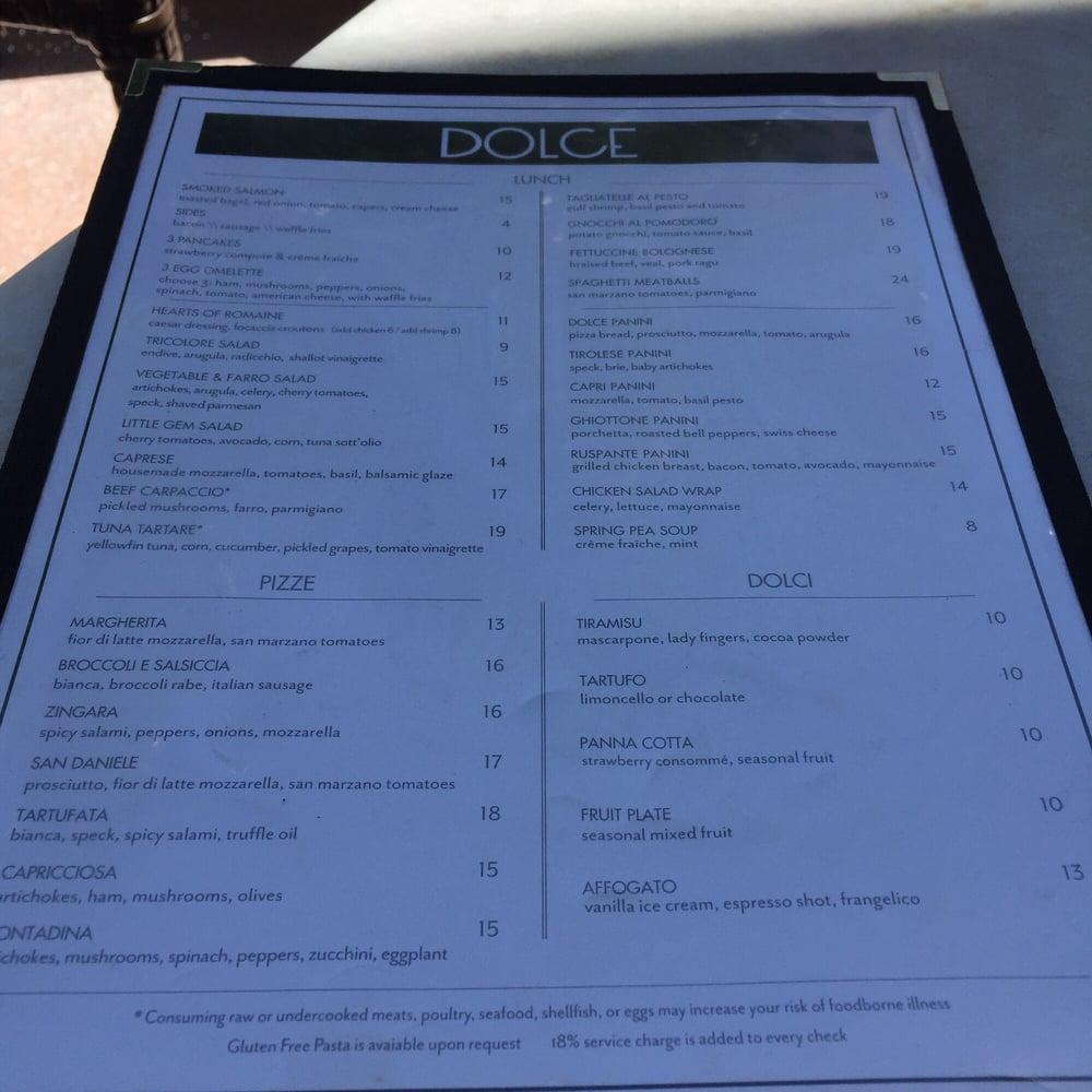 Menu at Dolce Italian Miami restaurant, Miami Beach