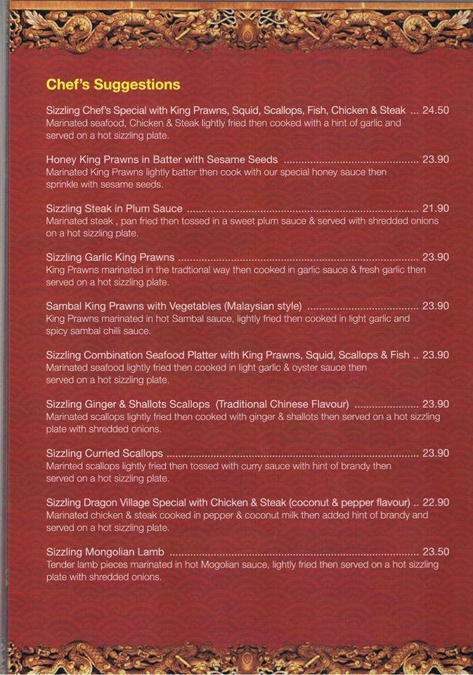 Menu at Dragon Village restaurant, Naracoorte