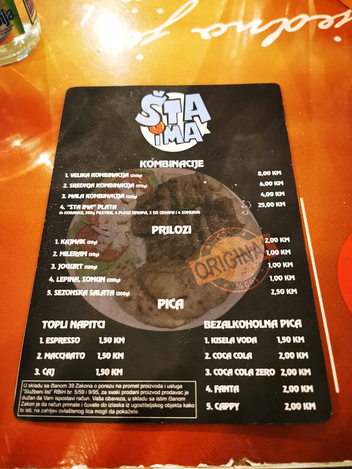 Menu at Fast Food "ŠTA IMA" Banjalučki Ćevapi, Sarajevo