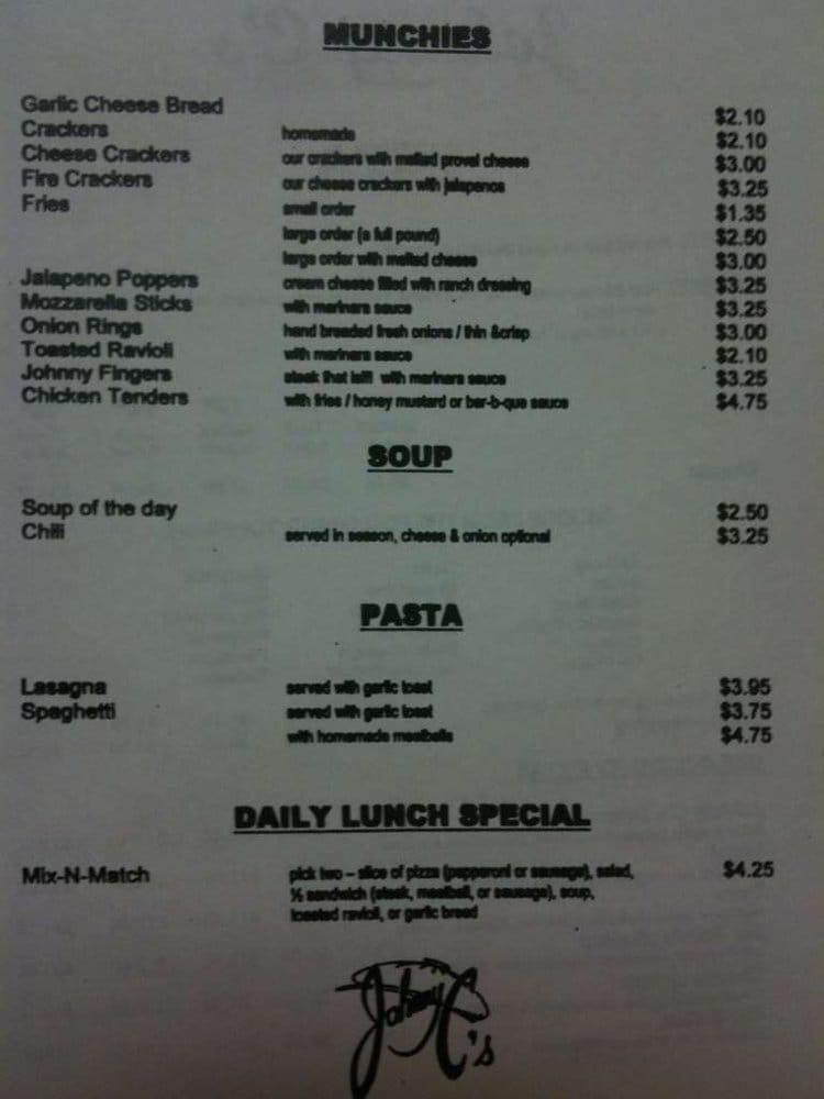 Carta de Johnny C's Pizza & Family Restaurant, Shawnee