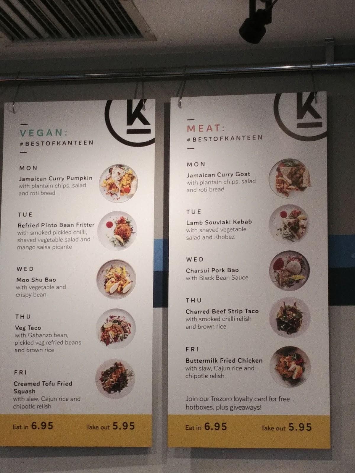 Menu at Kanteen restaurant, Birmingham, Kanteen Digbeth