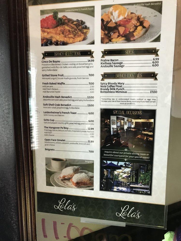Menu at Lola's restaurant, Las Vegas, N Town Center Dr
