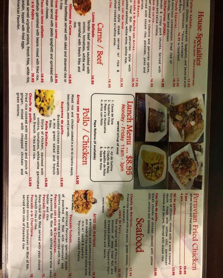 Menu at Mi Peru South American Grill restaurant, Henderson