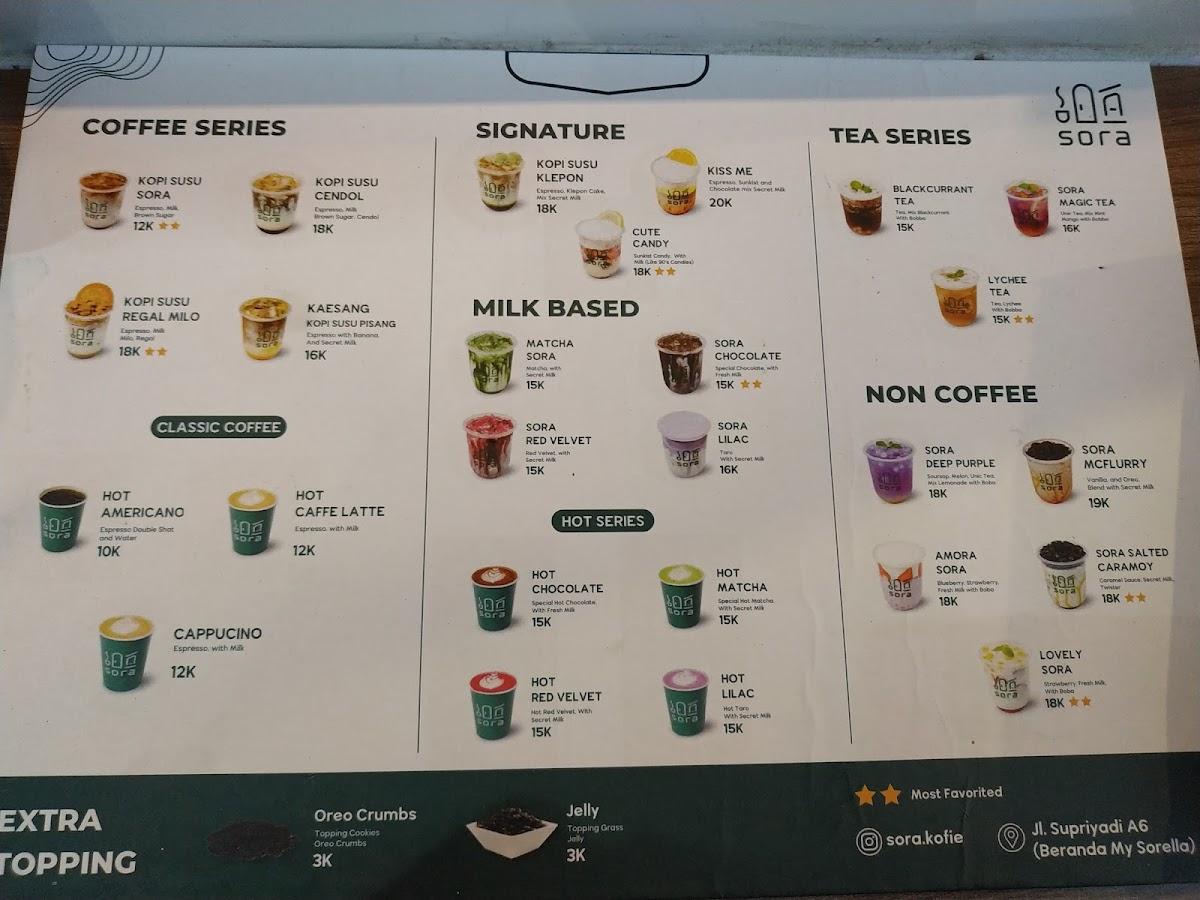 Menu at Sora Kofie cafe, Semarang