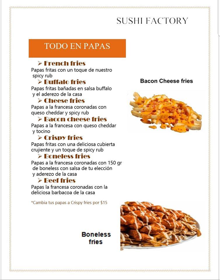 Carta del restaurante Sushi Factory, Nacozari del García