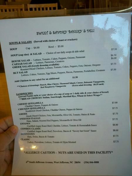 Menu at Sweet & Savory Bakery & Deli, West Jefferson