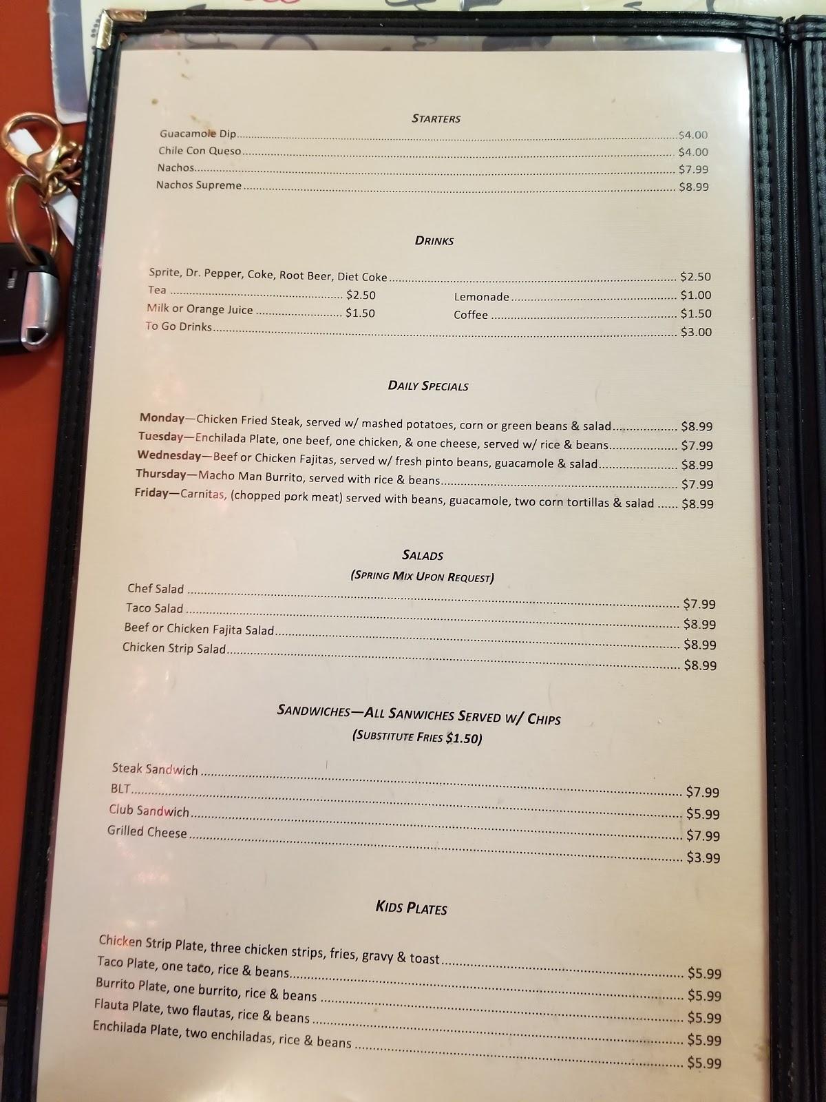 Menu at Terrazas Restaurant, Pecos