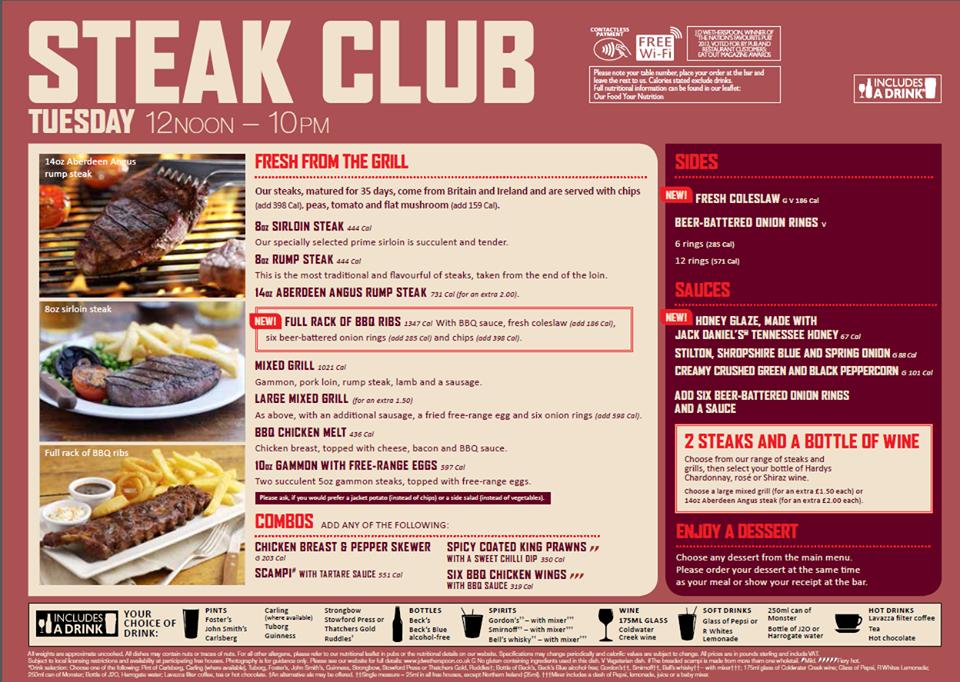 Menu at The Castle Hotel - JD Wetherspoon pub & bar, Ruthin