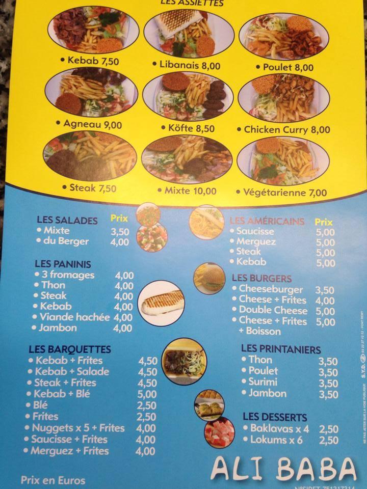 Menu au Alibaba AIRAINES restaurant, Airaines
