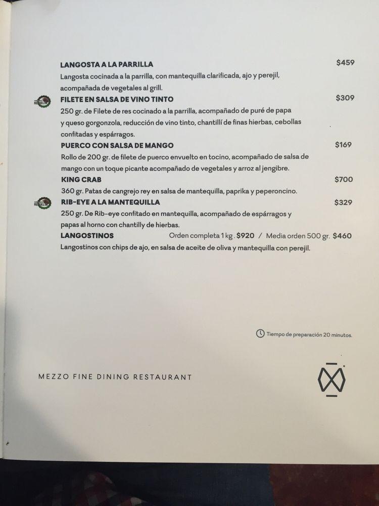 Carta de pizzería Mezzo, Torreón