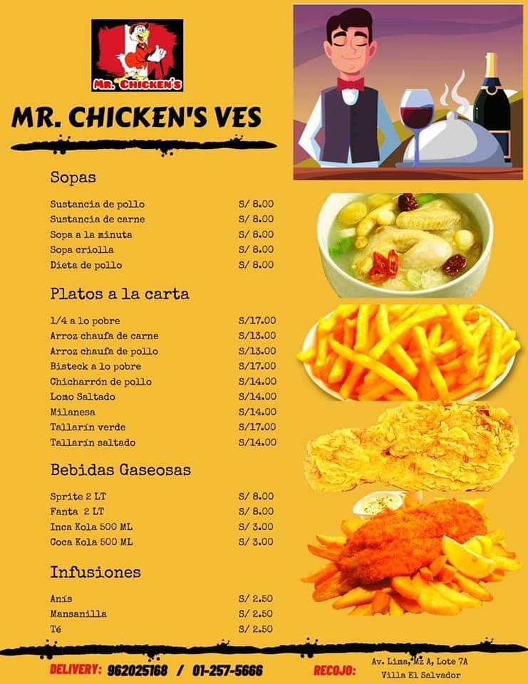 Menu at Mr. Chicken's VES. restaurant, Peru