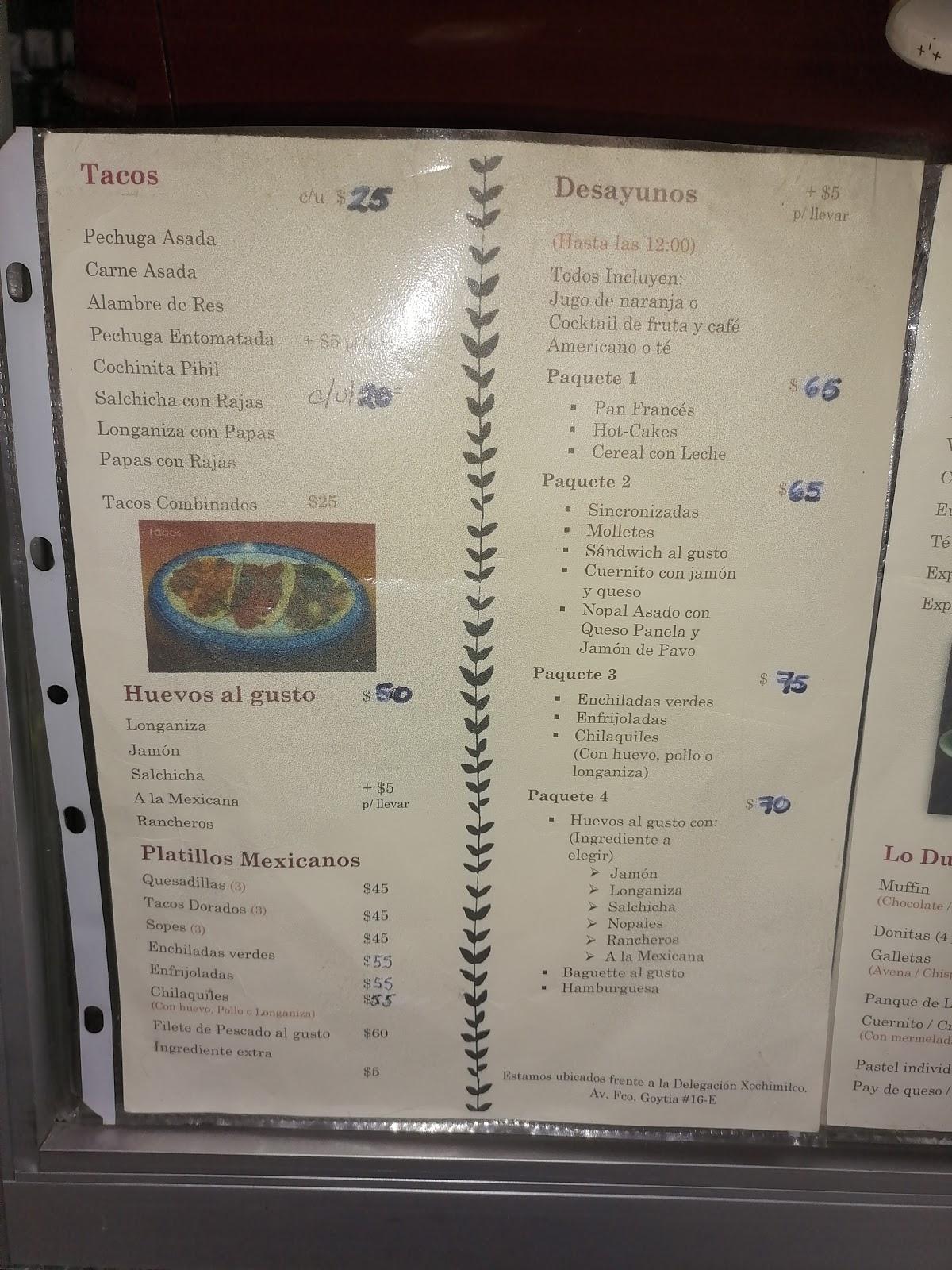 Menu at Palma Café, Mexico City