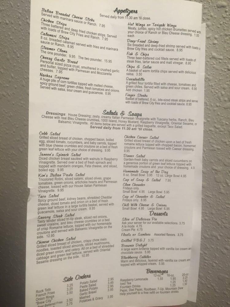 Menu at River Rock Cafe, Riggins