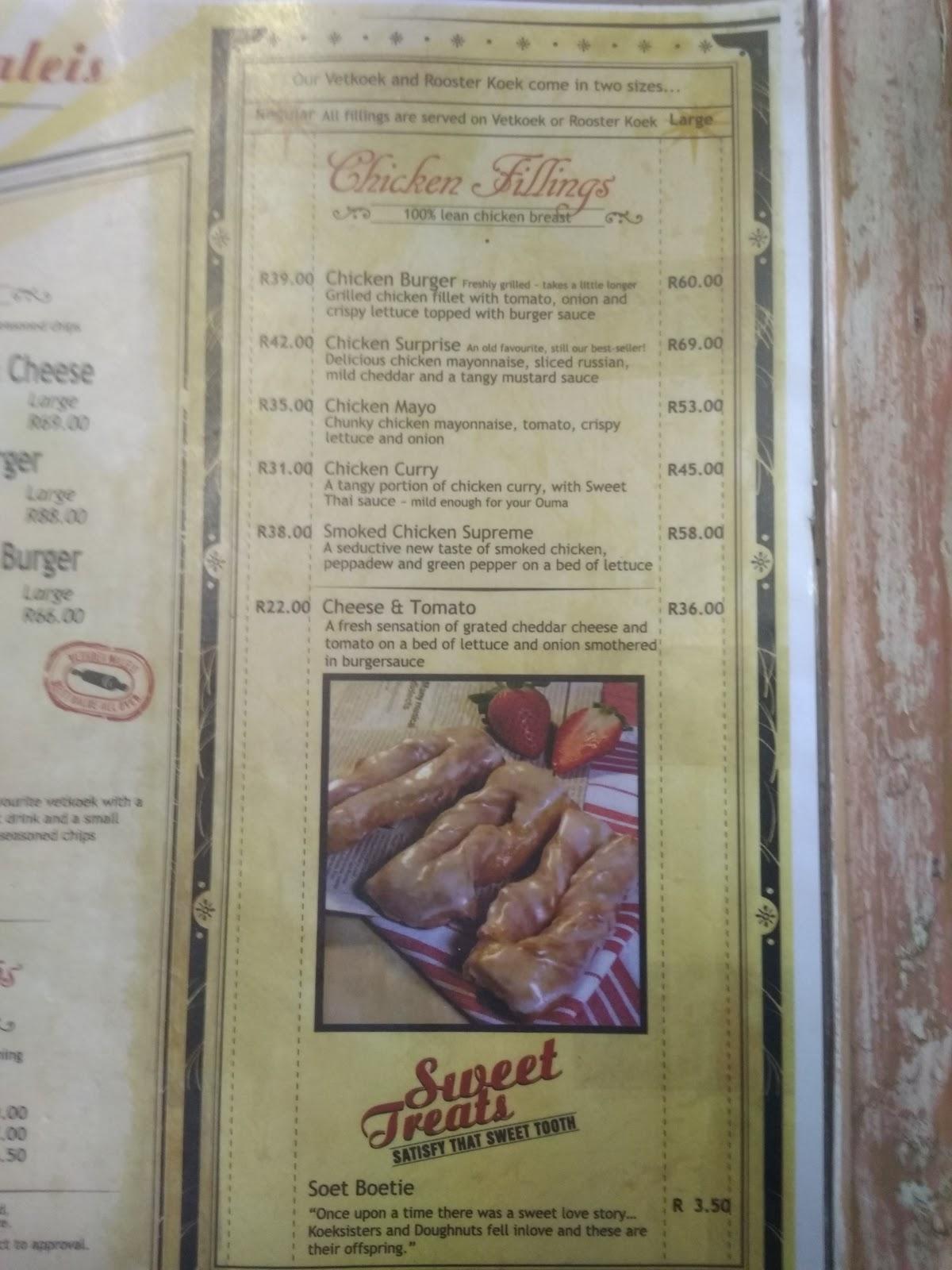 Menu at Vetkoek Maleis Silverton restaurant, Pretoria, Moreleta St ...
