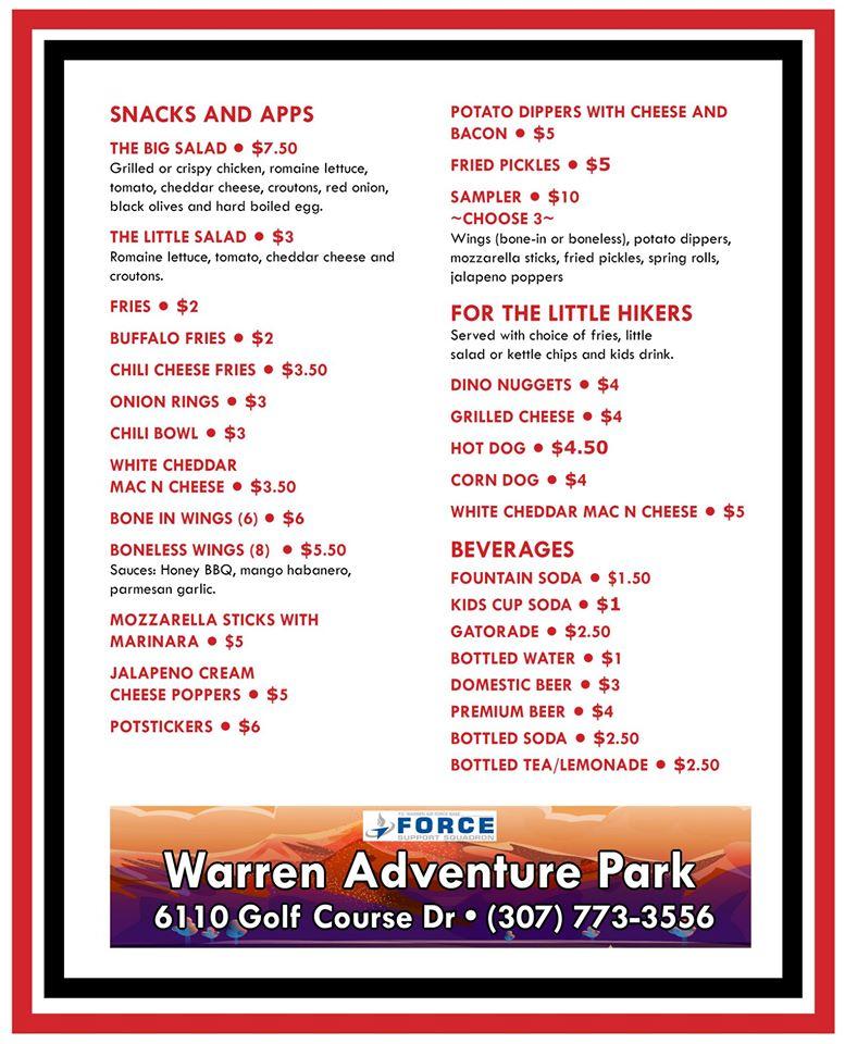 Menu at Antelope Crossing Café, Warren Air Force Base