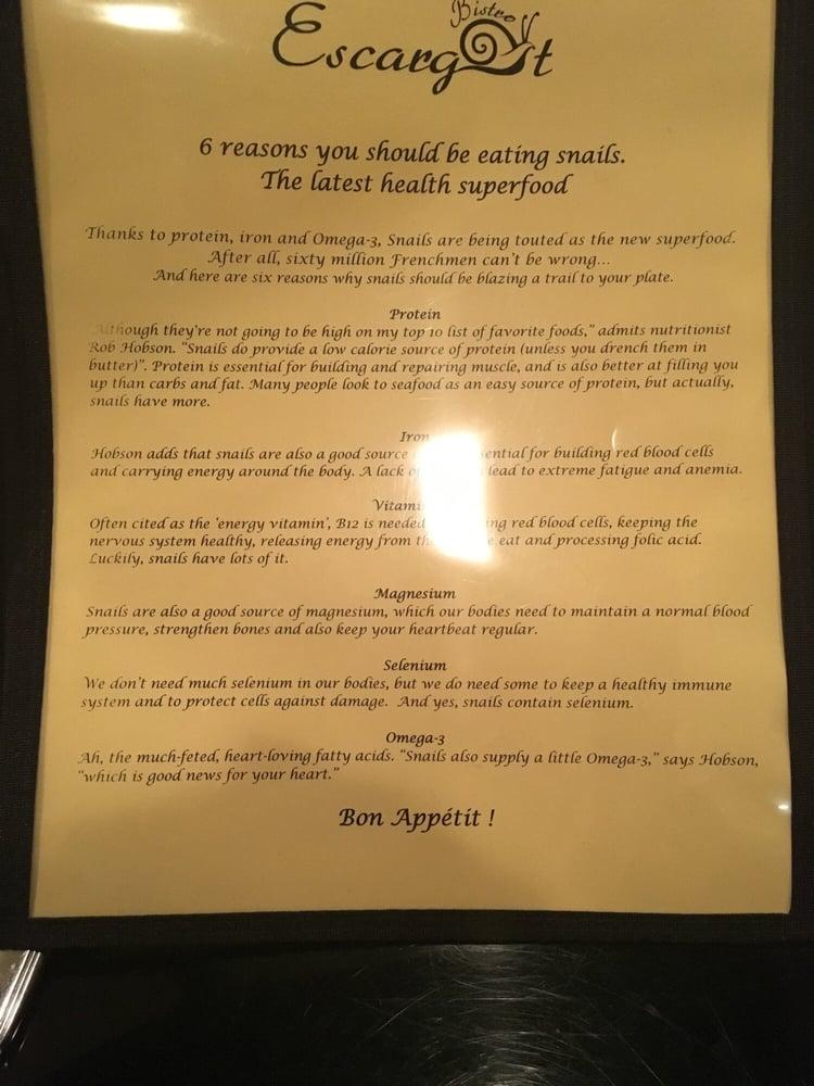 Menu at Escargot Bistro pub & bar, Oakland Park