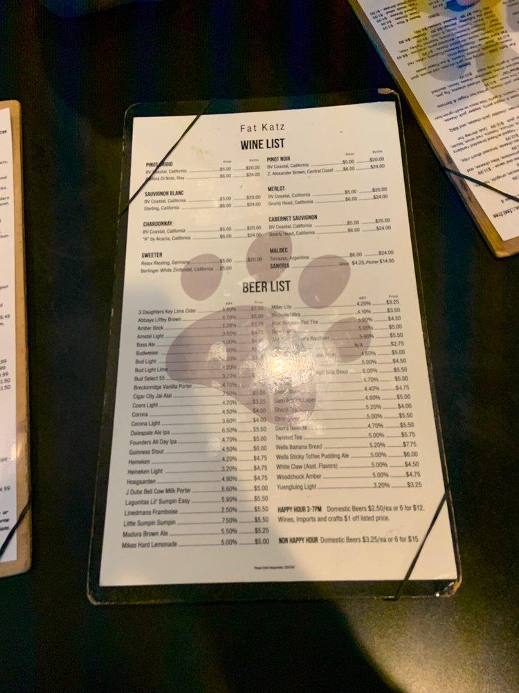 Menu at Fat Katz Sports Bistro pub & bar, Fort Myers