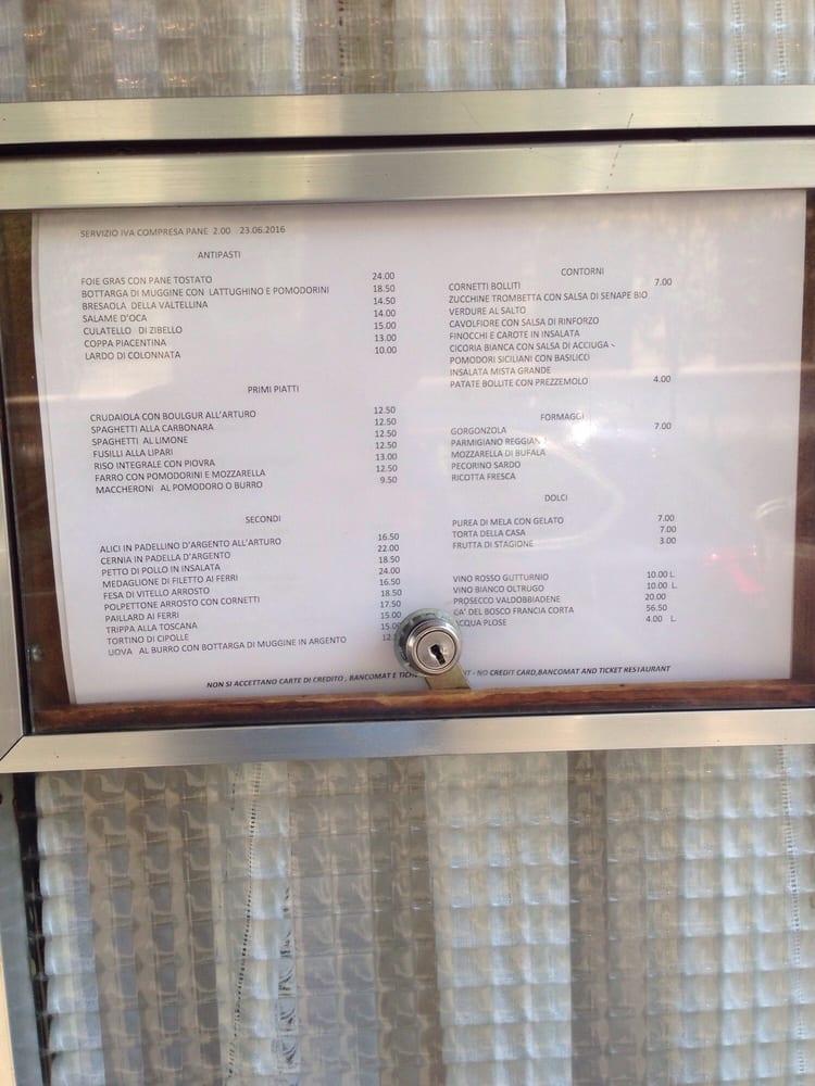 Menu at La Latteria restaurant, Milan, Via S. Marco