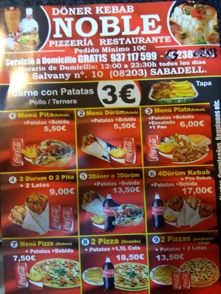 Menu at Noble Dõner Kebab Bar Restaurante, Sabadell
