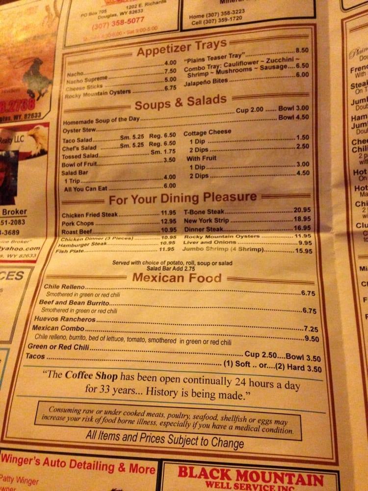 Menu at Plains Trading Post Restaurant, Douglas