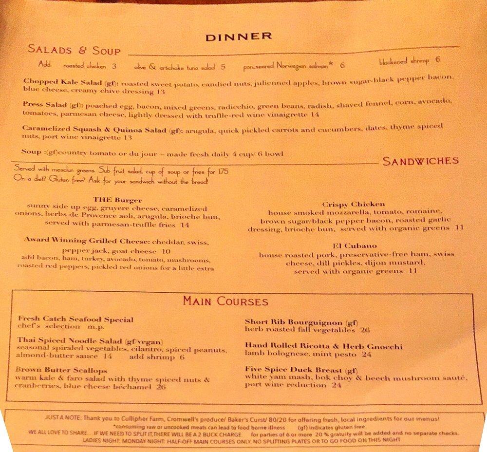 Menu at Press 626 Wine Bar, Norfolk