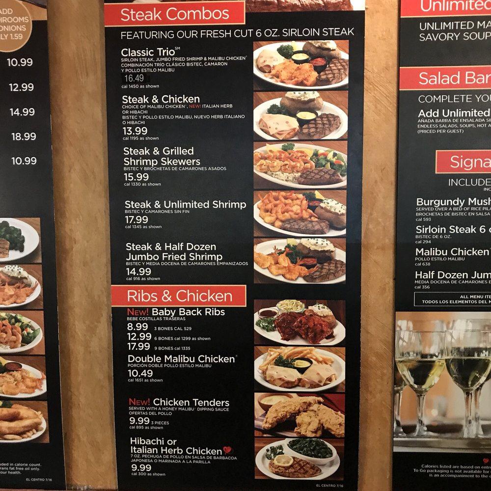 Menu at Sizzler steakhouse, El Centro