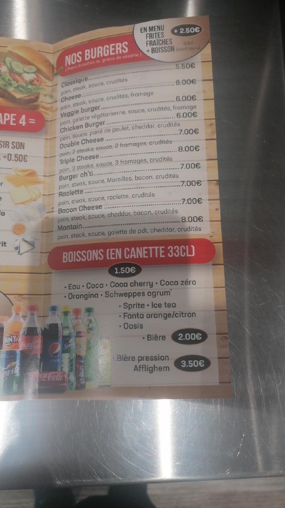 Menu au The French Tacos restaurant, Isbergues