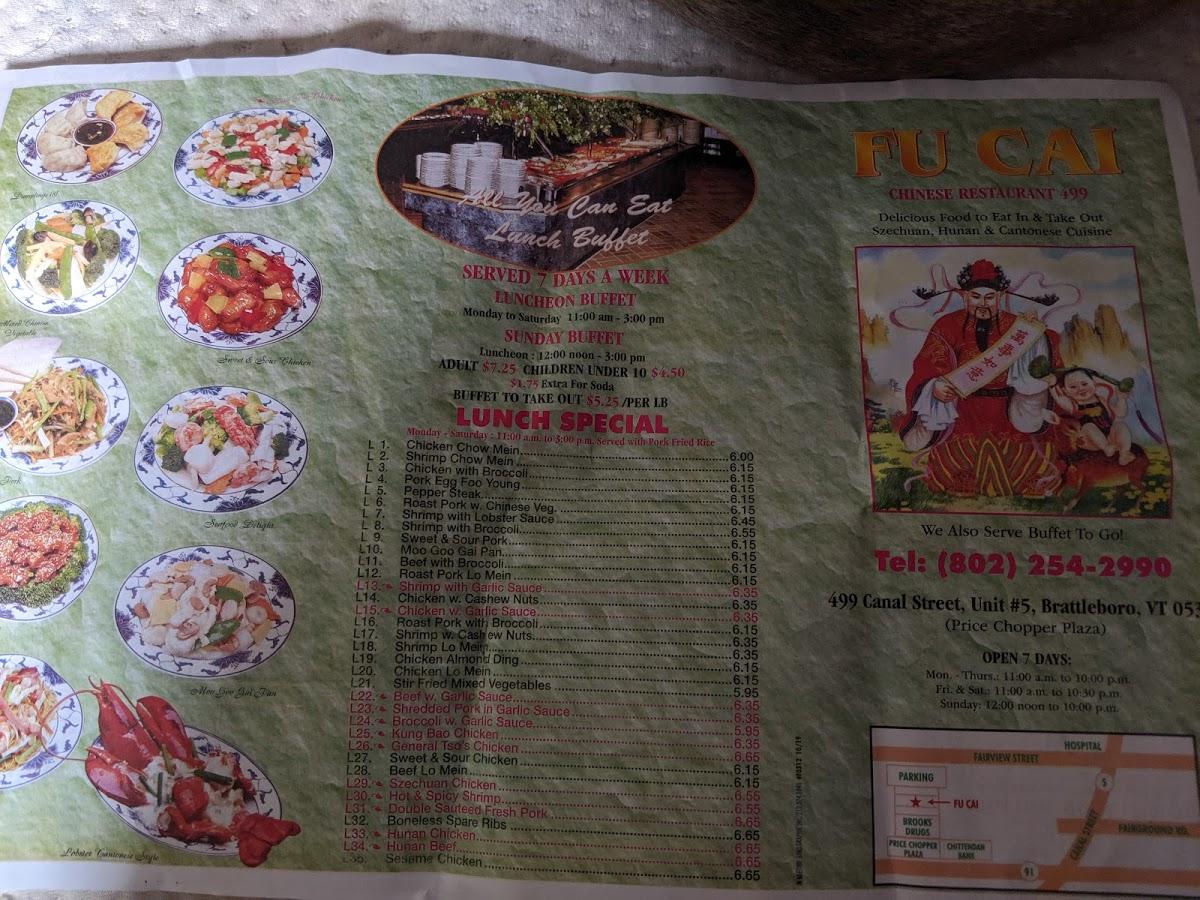 Menu at Fu Cai restaurant, Brattleboro