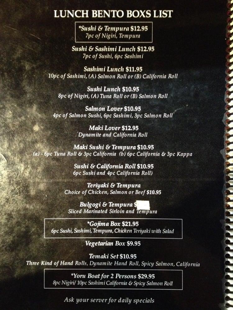 Menu at Gojima Restaurant, Toronto
