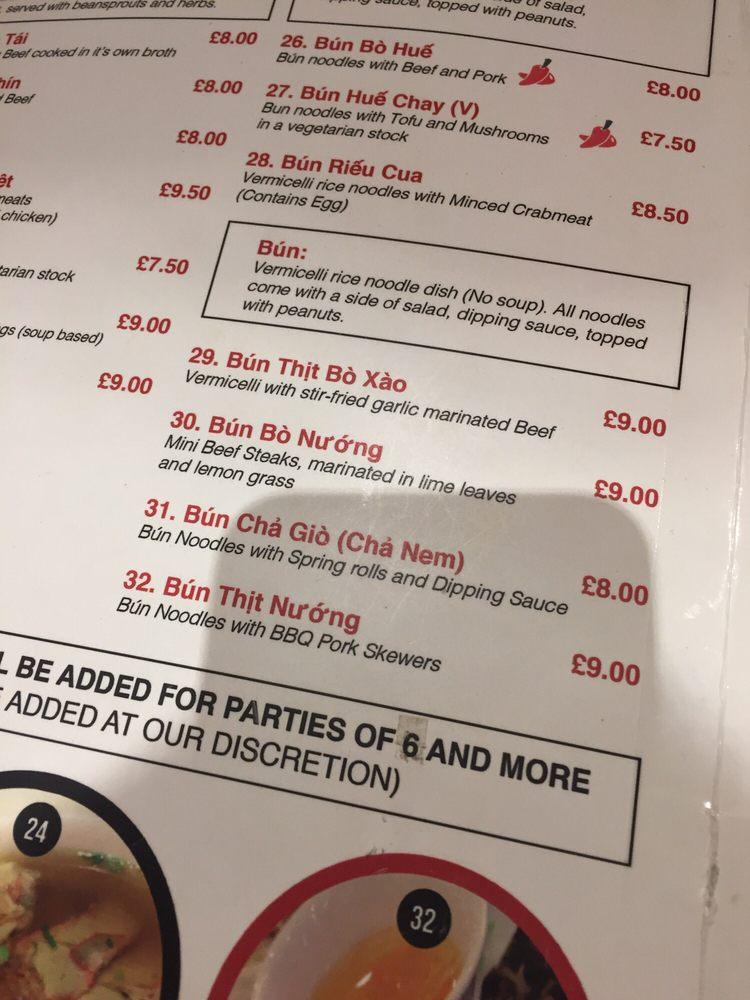 Menu at I Am Pho restaurant, Manchester