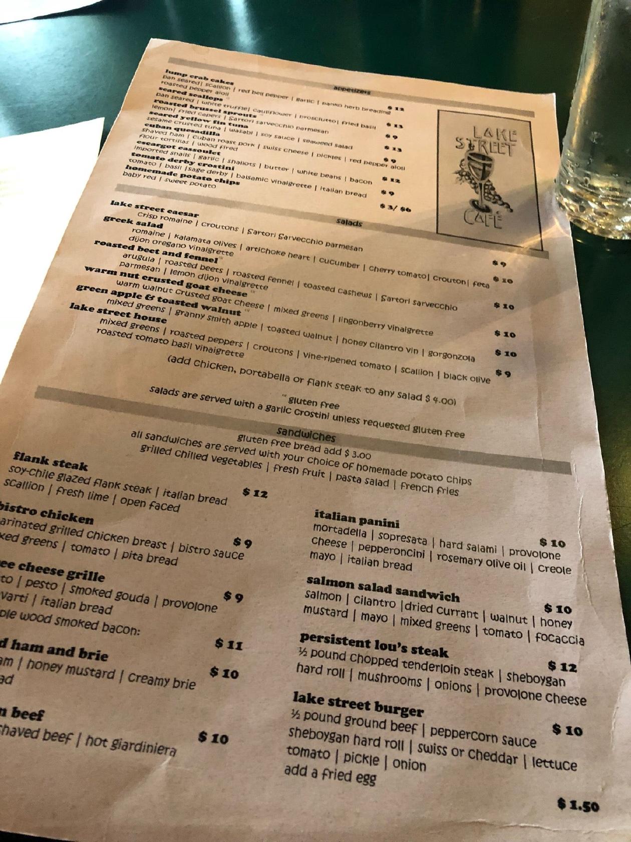 Menu at Lake Street Cafe Inc, Elkhart Lake, 21 S Lake St