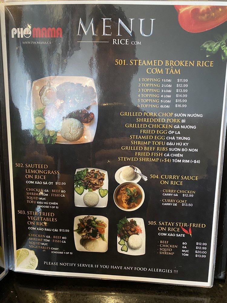 Menu at Pho Mama Oakville restaurant, Oakville