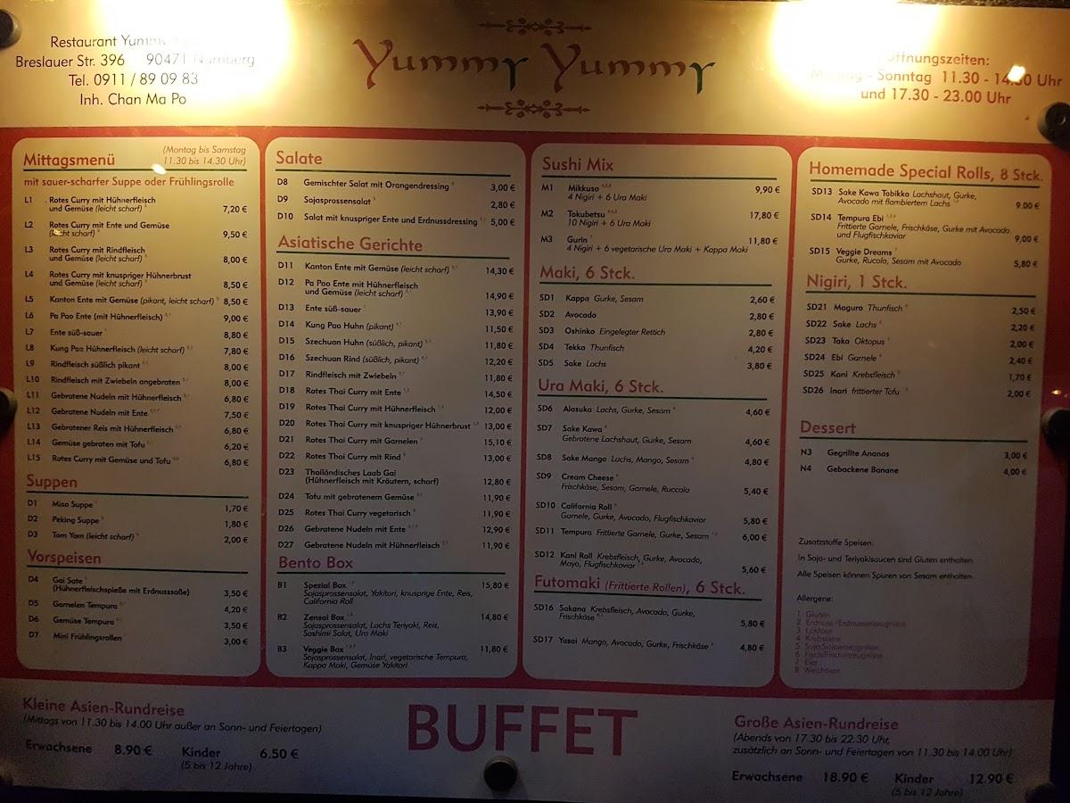 Speisekarte von Restaurant Yummy Yummy, Nürnberg