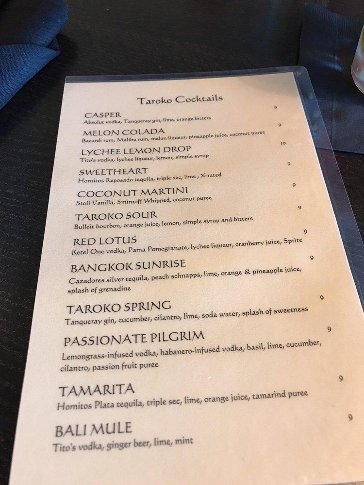 Menu at Taroko Asian Tapas Bar, Grants Pass