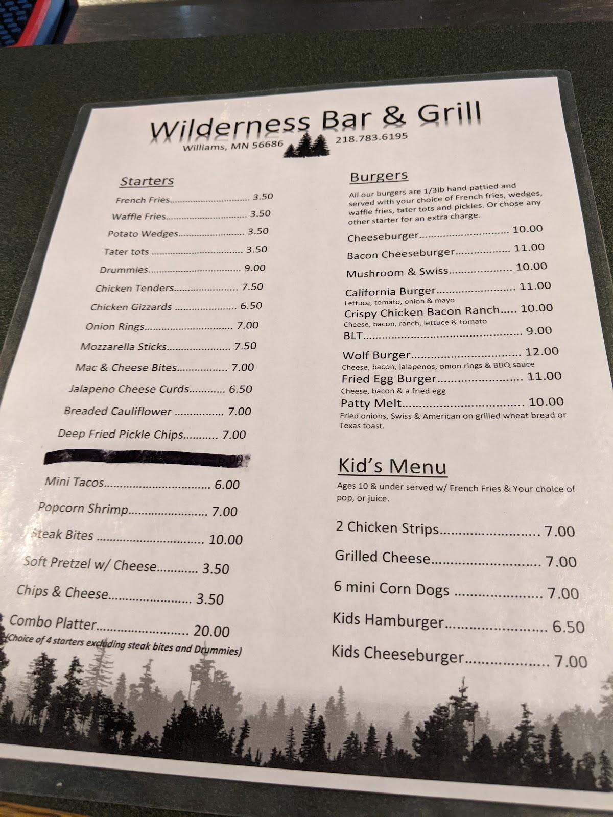 Menu at The Wilderness Bar & Grill, Williams