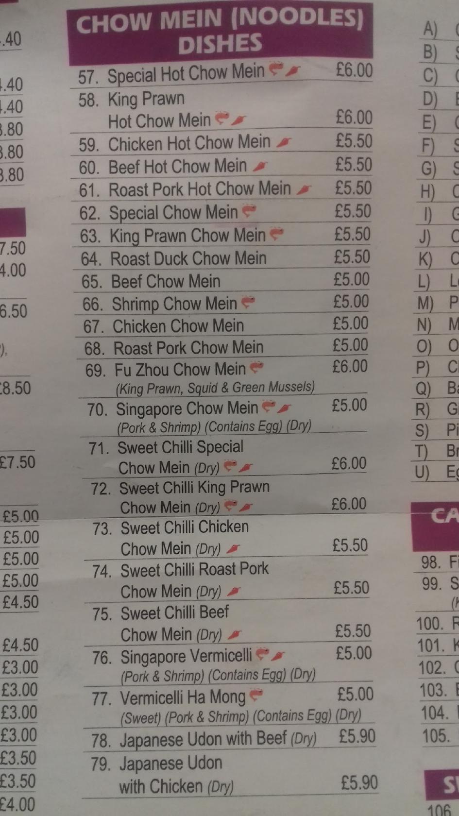Menu at Yummy Chinese Takeaway, Burnley