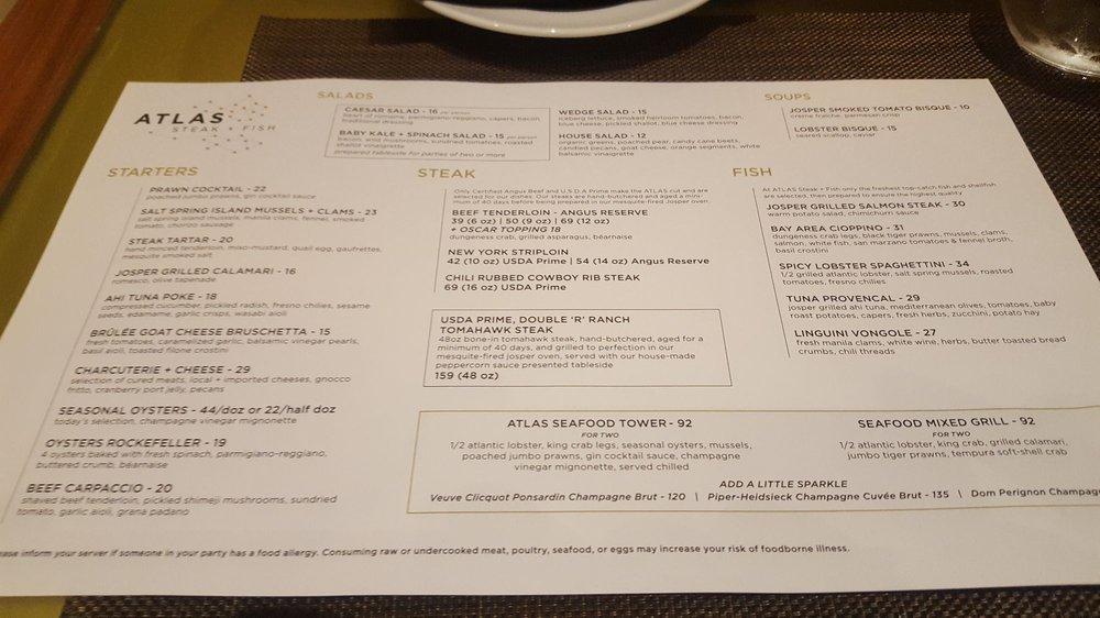 Menu at ATLAS Steak + Fish pub & bar, Kamloops, Versatile Dr