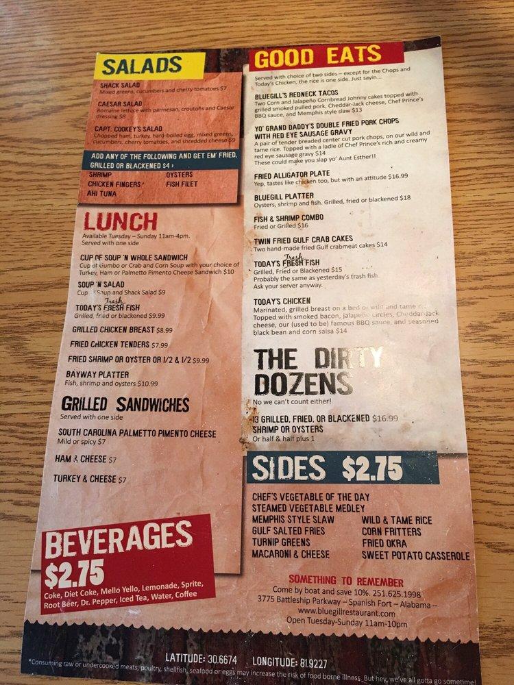 Menu at BLUEGILL Restaurant, Spanish Fort