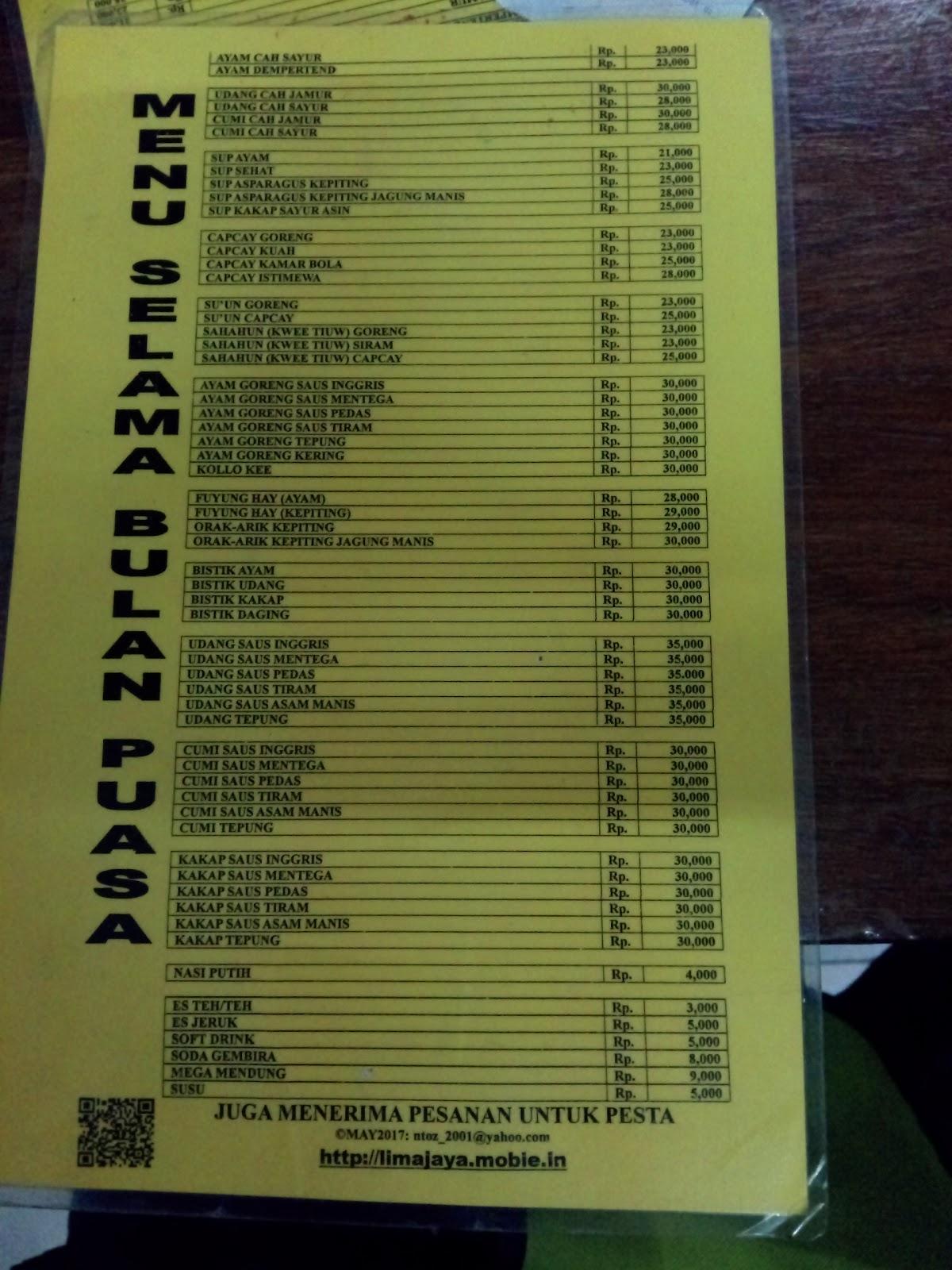 Menu at Depot Mie Lima Jaya restaurant, Sidoarjo, Jl. Raden Patah No.71