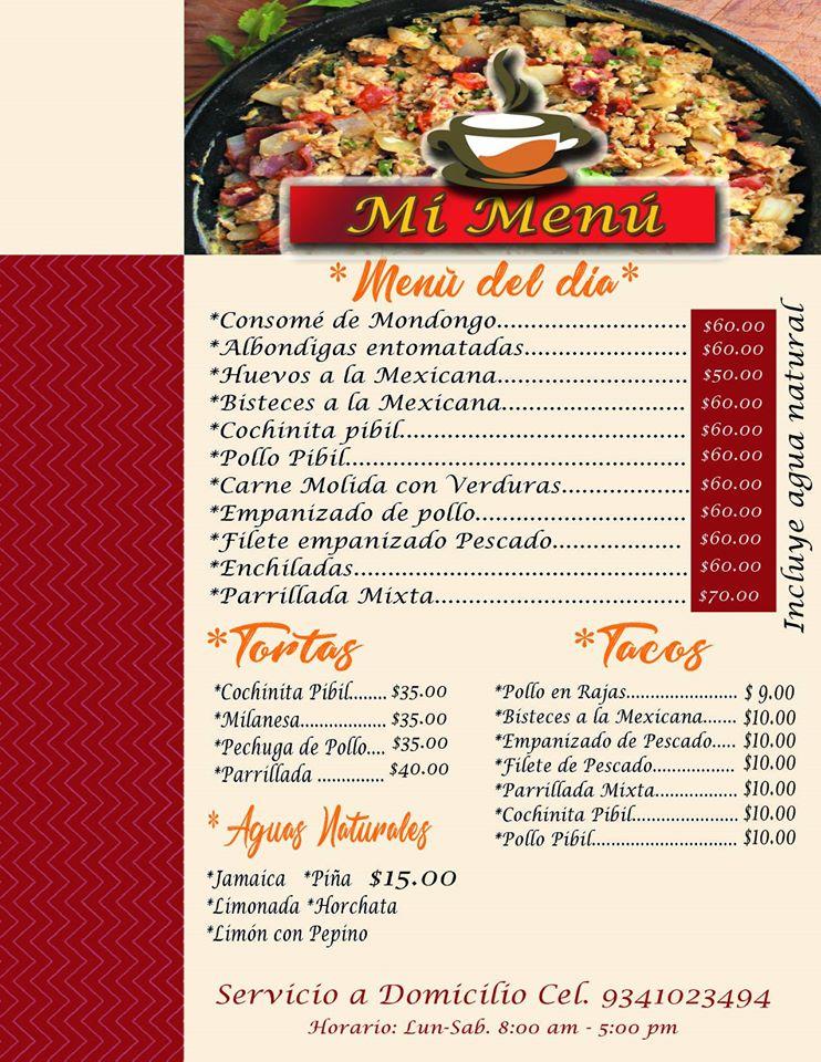 Menu at El Sabor de Zapata restaurant, Emiliano Zapata